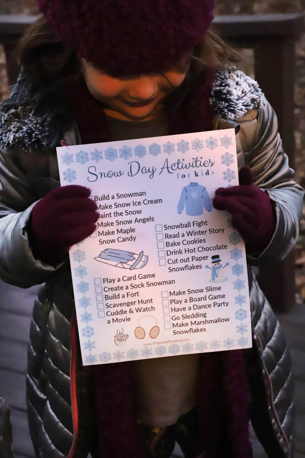 Printable Snow Day Activities Checklist - For the Love of Food