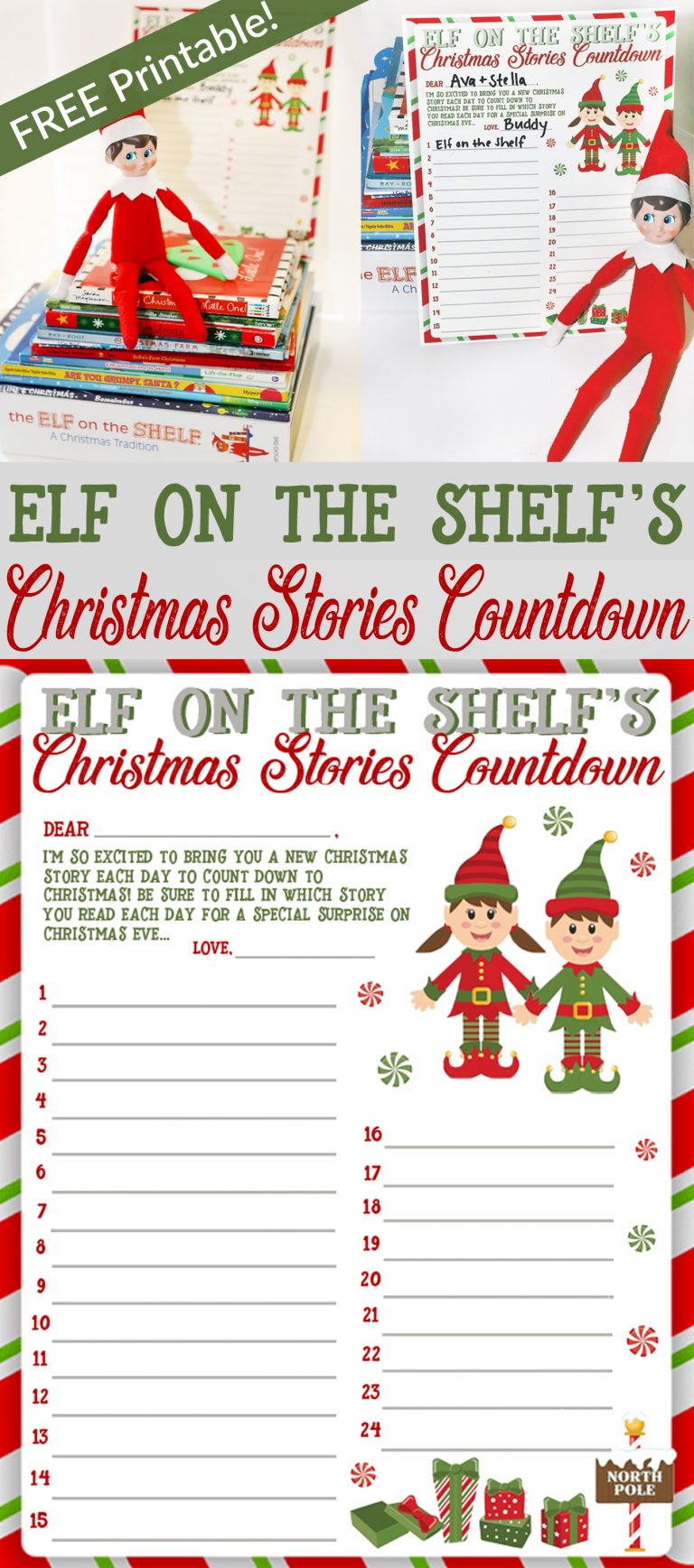 Elf on the Shelf Christmas Stories Countdown Printable - For the Love ...