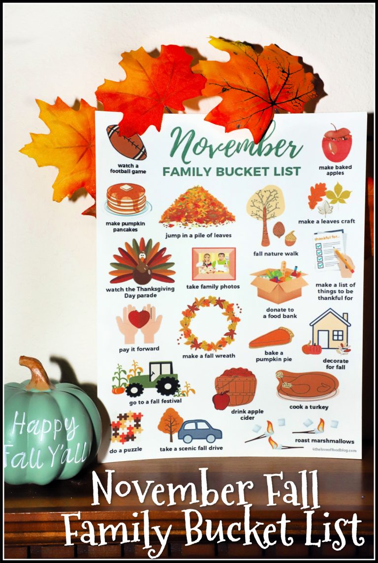November Fall Family Bucket List Printable - For the Love of Food