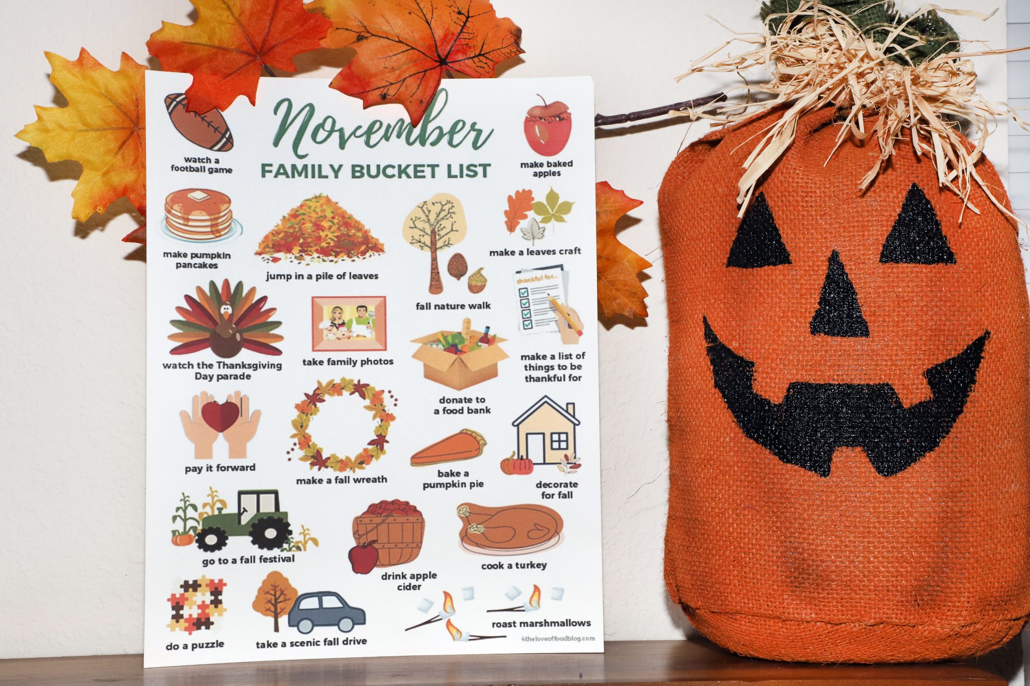 November Fall Family Bucket List Printable - For the Love of Food