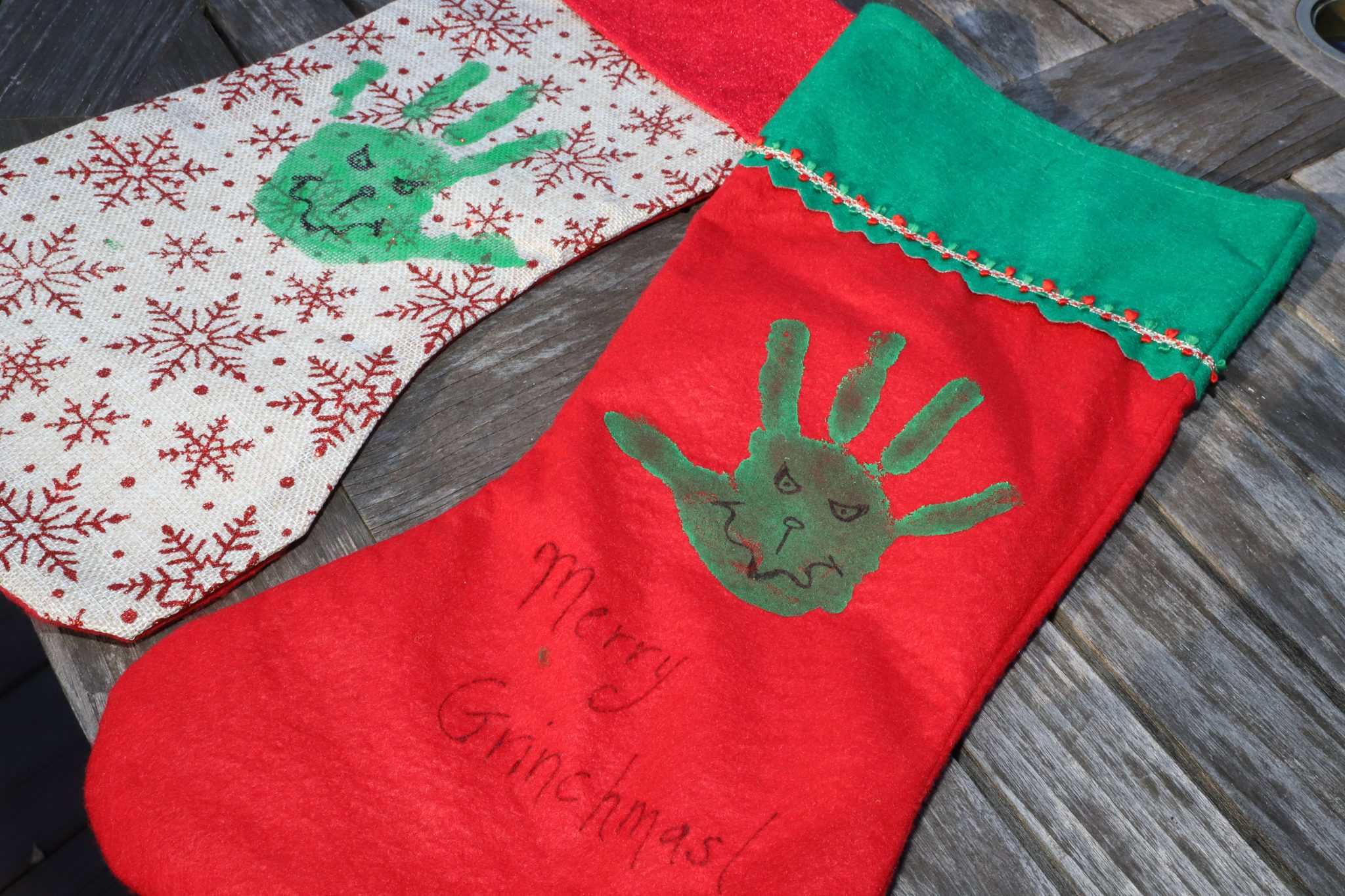 Grinch Handprint Christmas Stockings - For the Love of Food