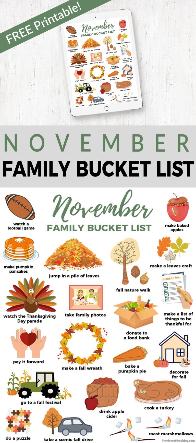 November Fall Family Bucket List Printable - For the Love of Food