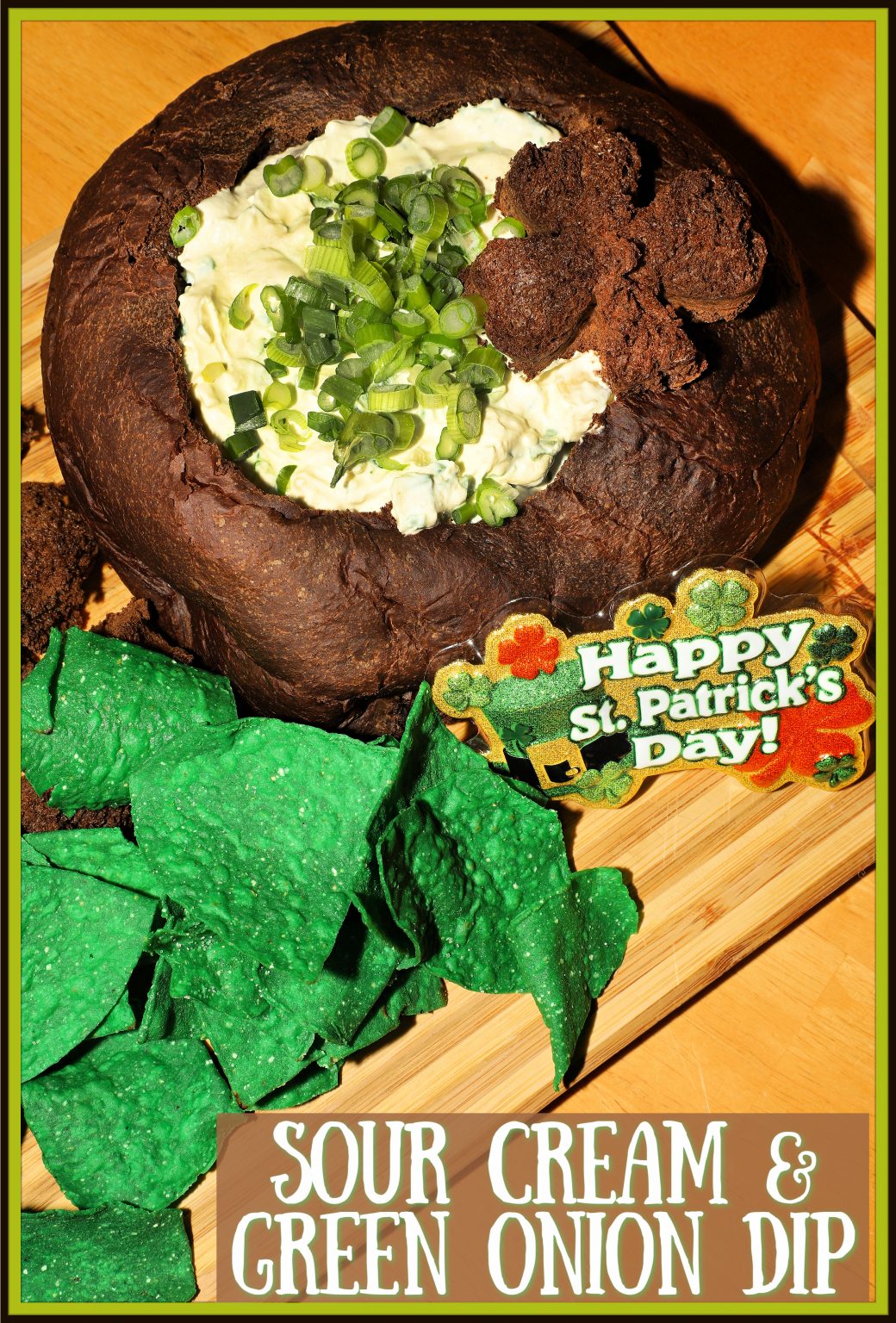 Sour Cream and Green Onion Dip in Pumpernickel Bread - For the Love of Food