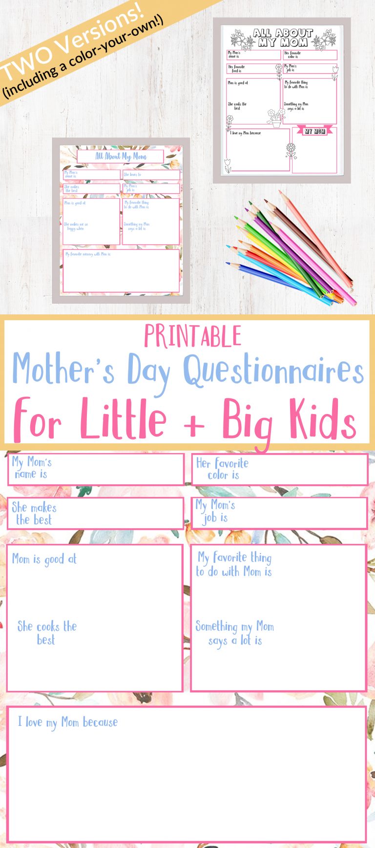 'All About My Mom' Mother's Day Print and Color Gift Idea - For the ...