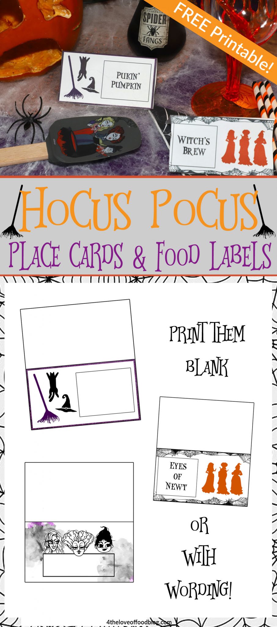 Hocus Pocus Party Place Cards and Food Labels | Free Printable - For ...