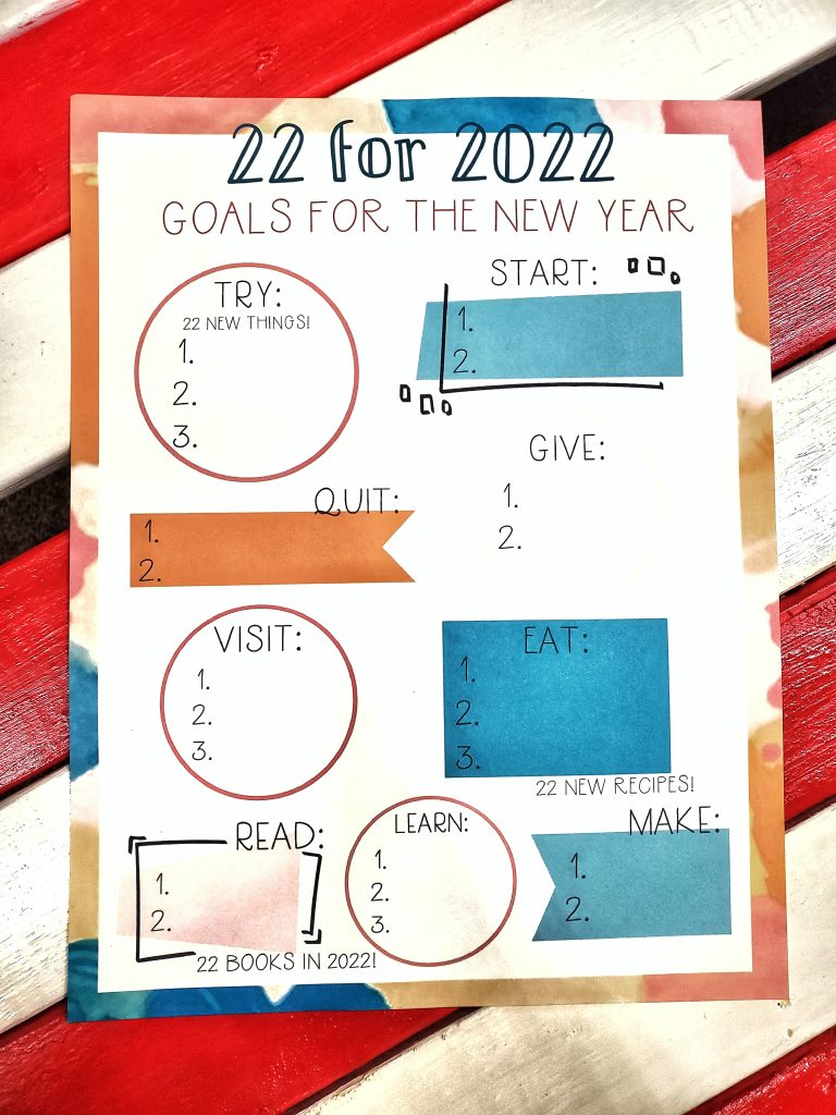 New Year Goal Setting Chart | 22 for 2022 Printable - For the Love of Food