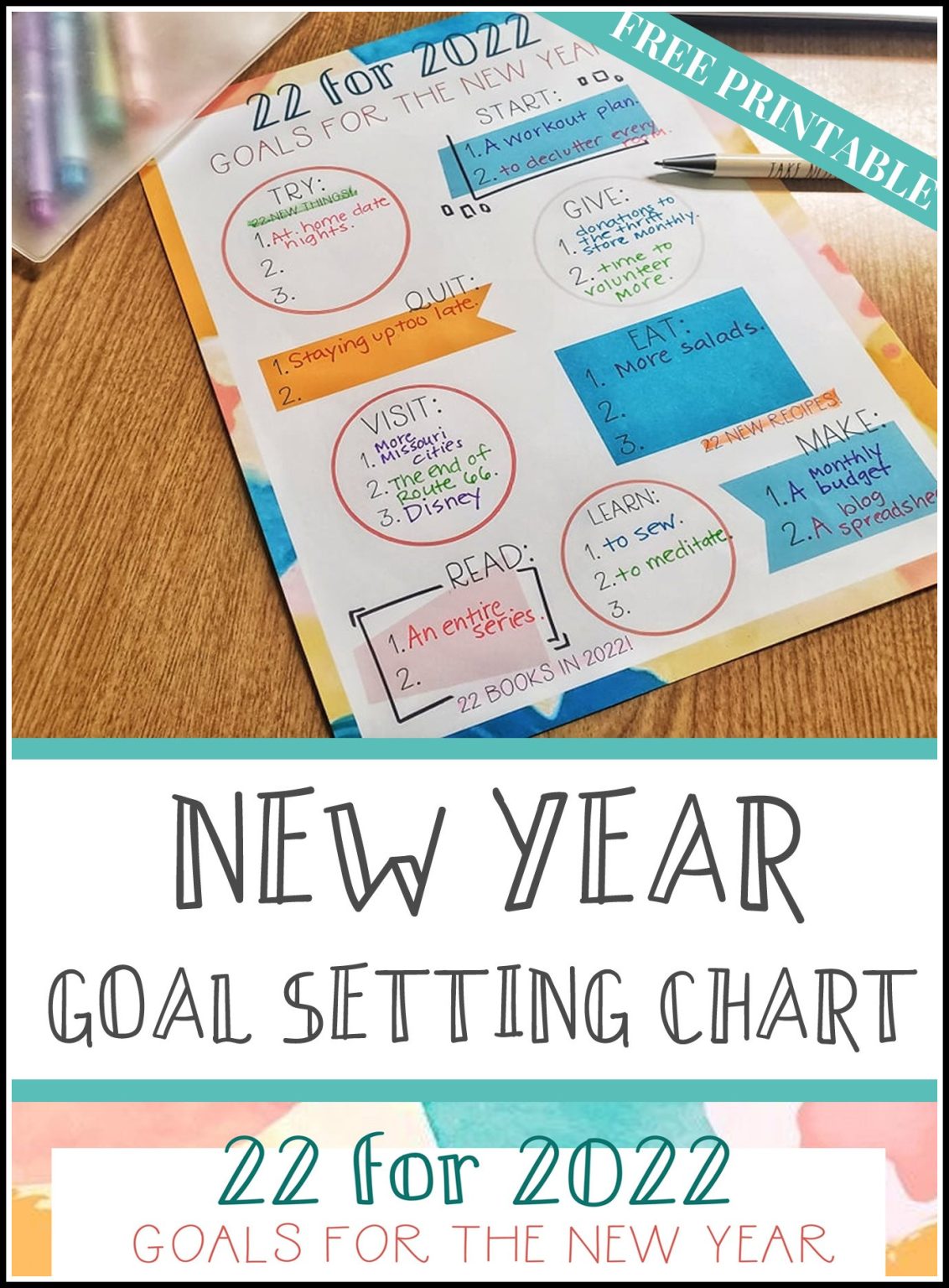New Year Goal Setting Chart | 22 for 2022 Printable - For the Love of Food