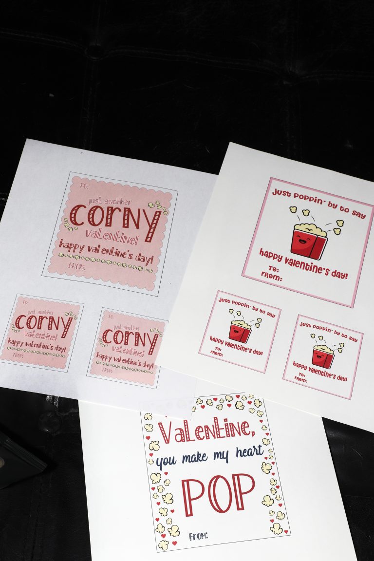 Popcorn Themed Valentine's Day Printable Cards and Gift Tags - For the ...