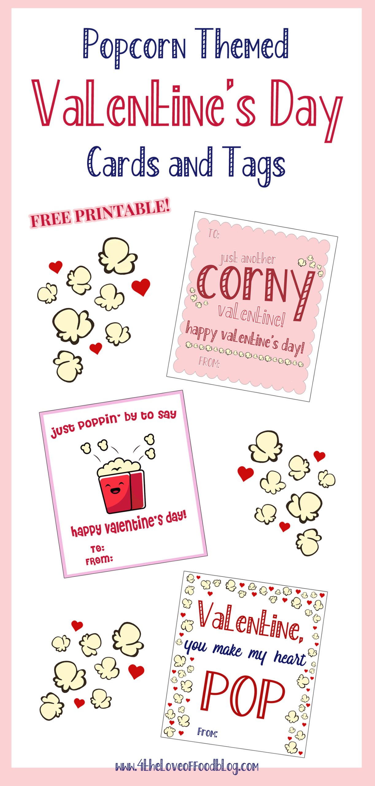 Popcorn Themed Valentine's Day Printable Cards and Gift Tags - For the ...