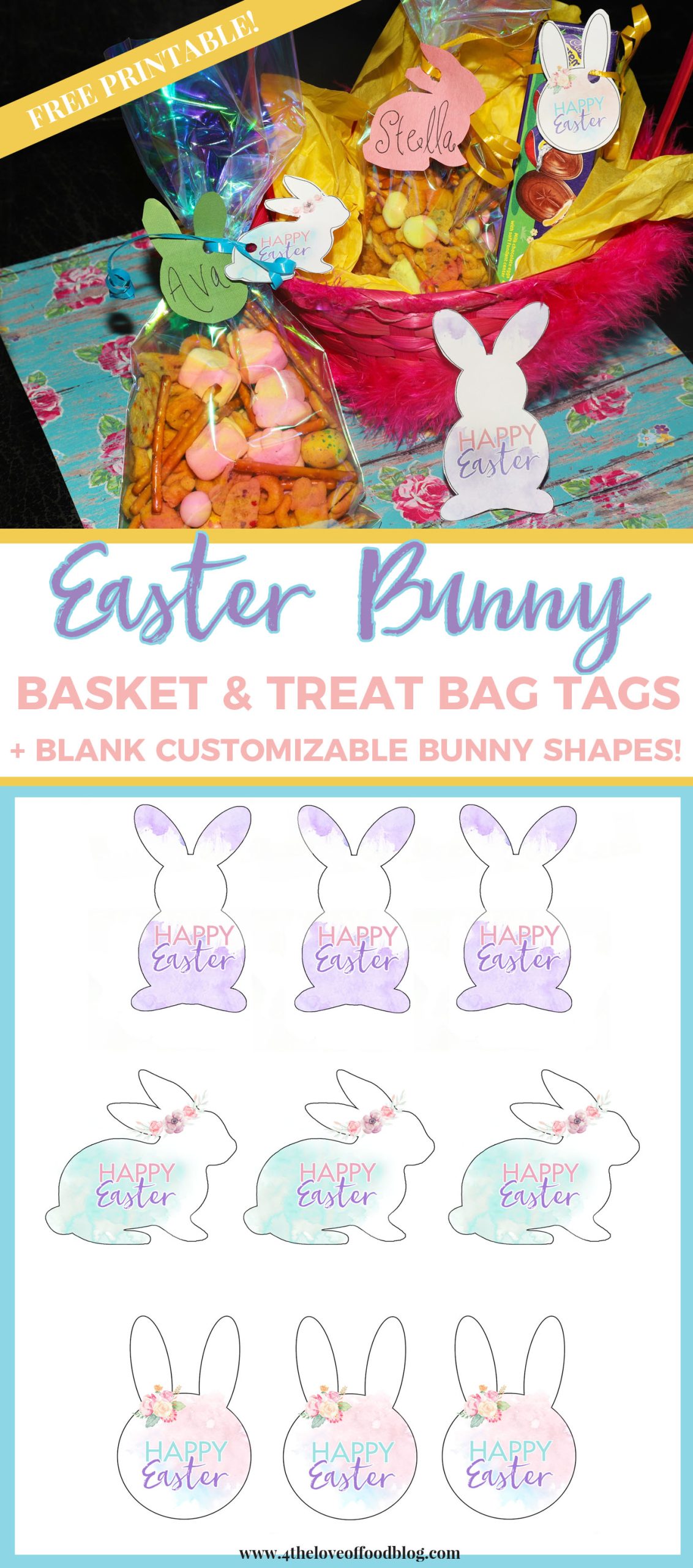 Easter Bunny Printable Basket and Treat Tags - For the Love of Food