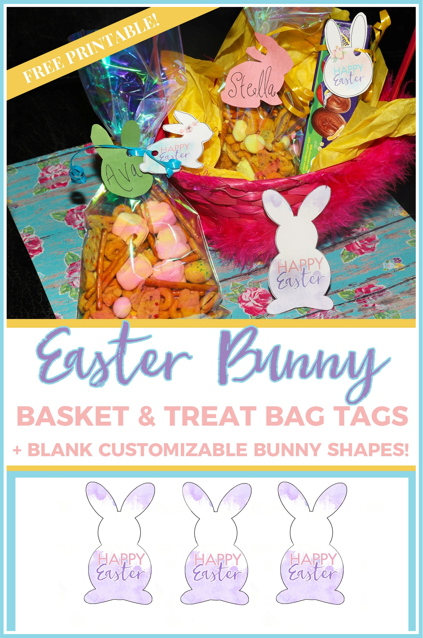 Easter Bunny Printable Basket and Treat Tags - For the Love of Food