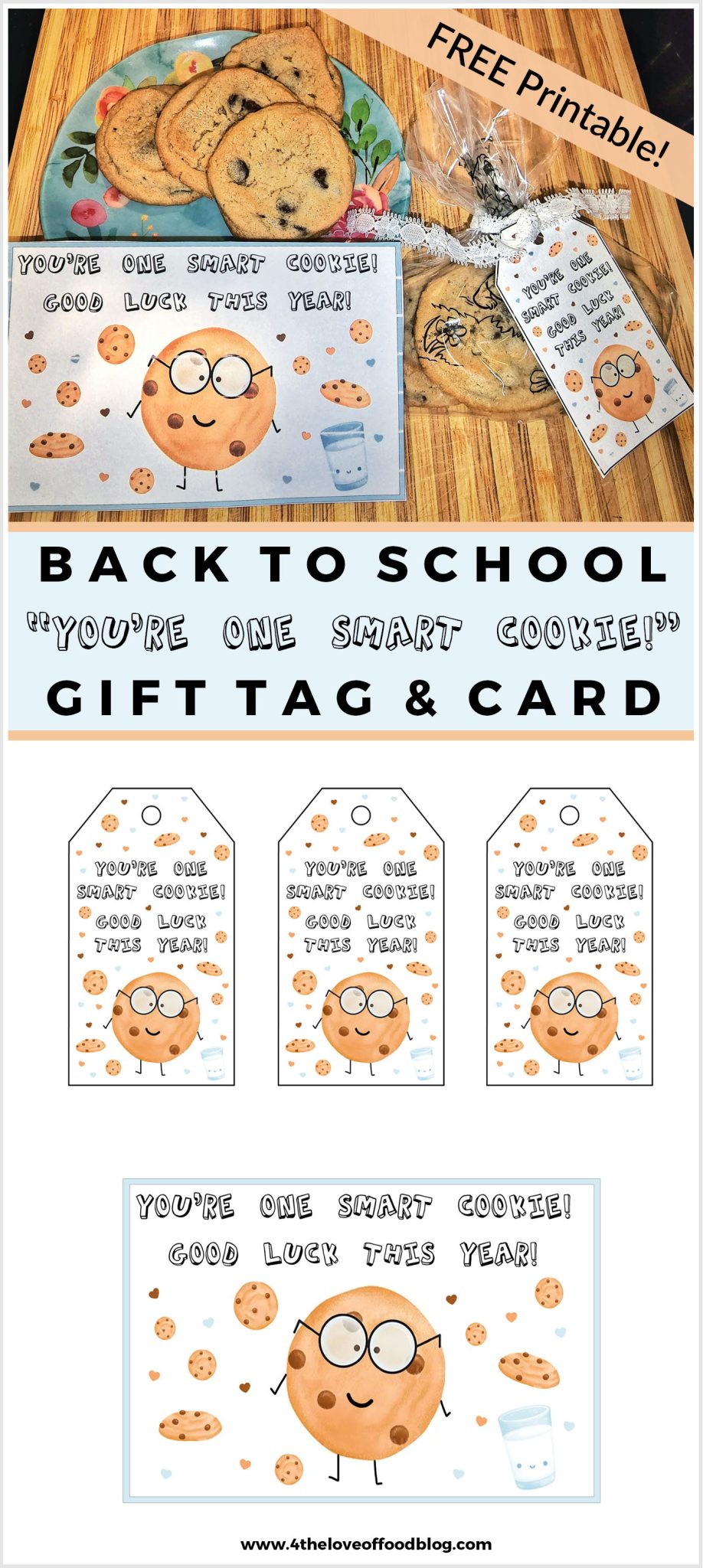 Back To School "You're One Smart Cookie!" Printable Gift Tag and Card ...
