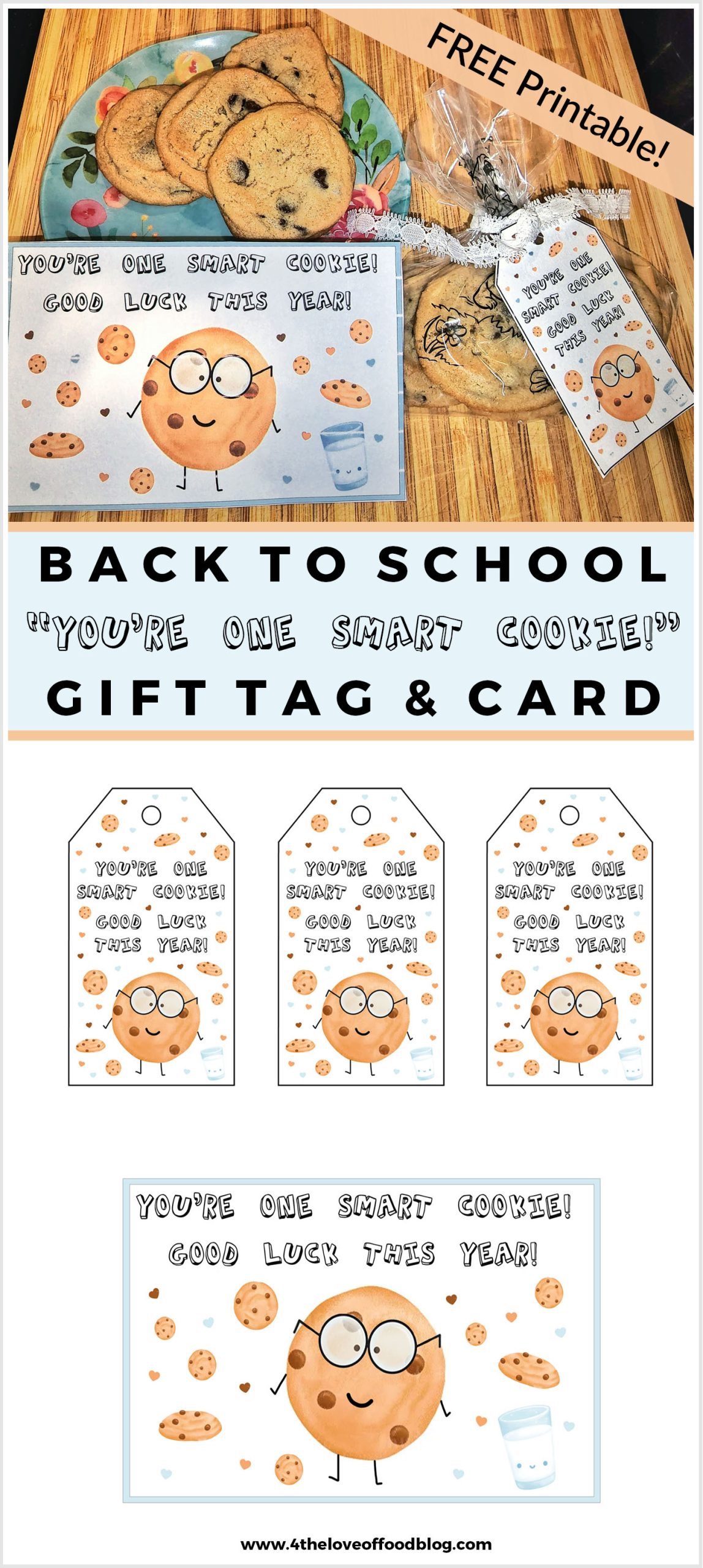 Back To School "You're One Smart Cookie!" Printable Gift Tag and Card ...