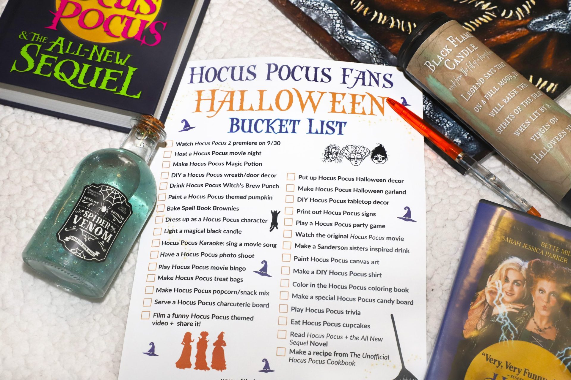 Hocus Pocus Fans Halloween Bucket List | Free Printable - For the Love ...