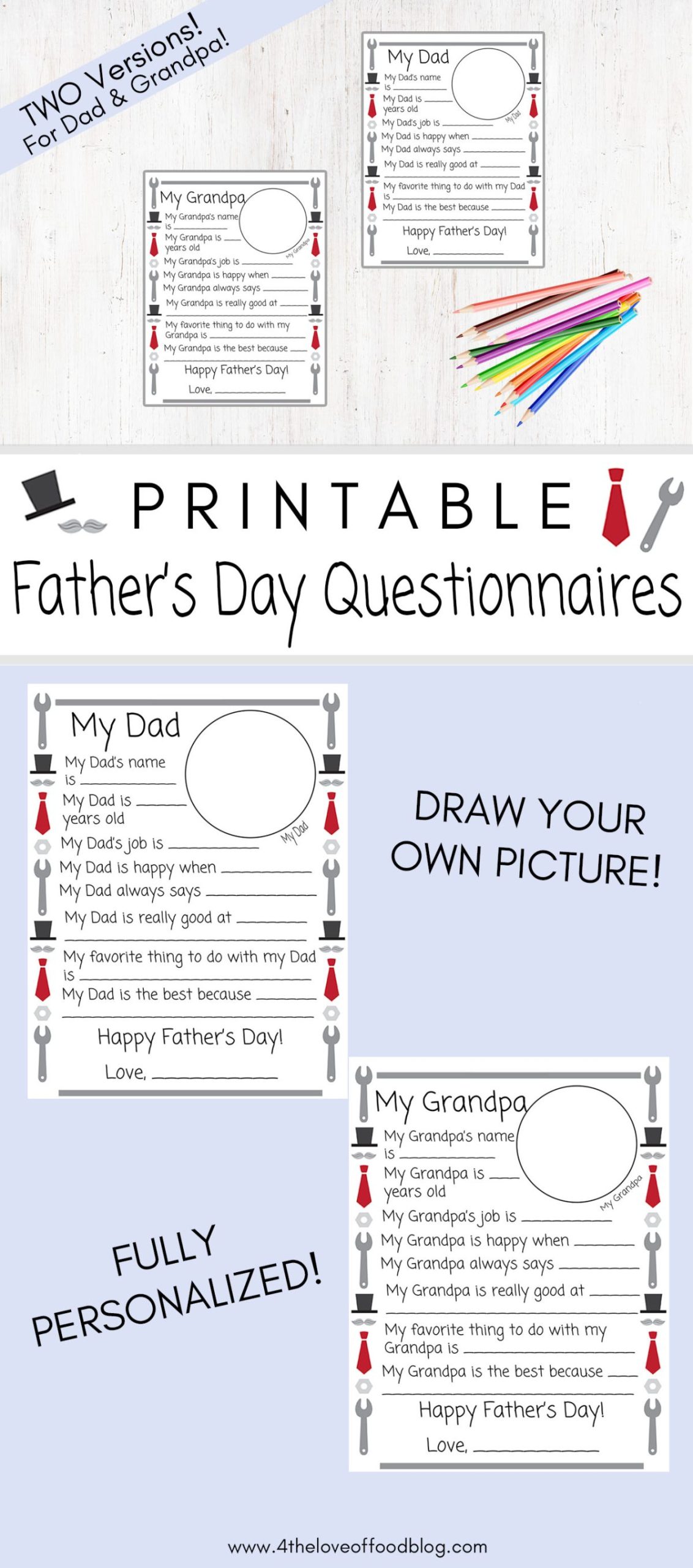 Printable Father's Day Questionnaires Gift Idea - For the Love of Food Printable Father's Day Questionnaires Gift Idea - For the Love of Food