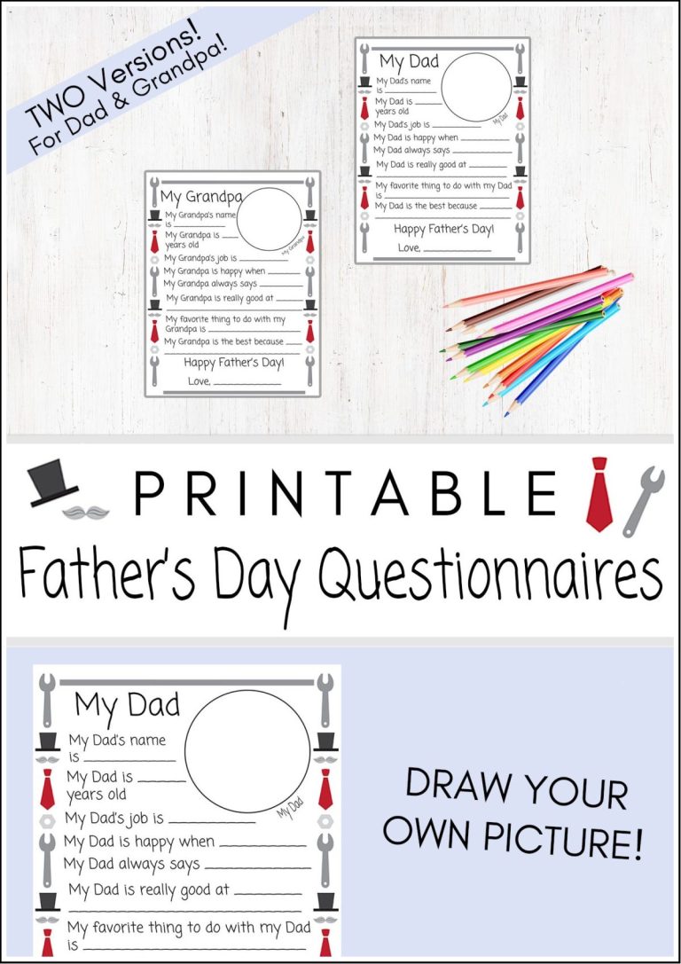 Printable Fathers Day Questionnaires T Idea For The Love Of Food