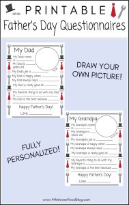 Printable Father's Day Questionnaires Gift Idea - For the Love of Food