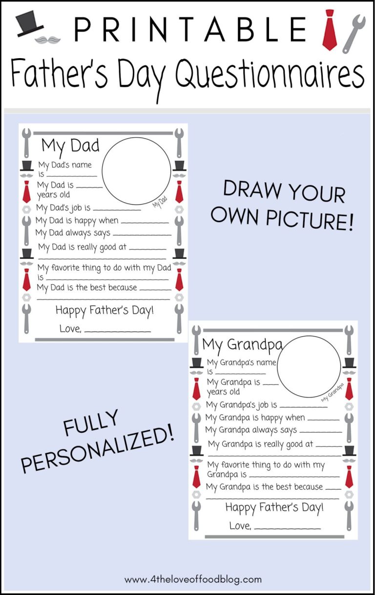 Printable Father's Day Questionnaires Gift Idea - For the Love of Food