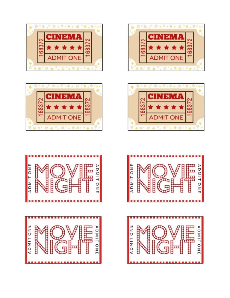 Movie Night Printable Sign and Ticket Gift Tags - For the Love of Food