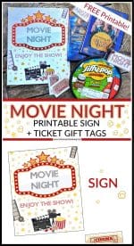 Movie Night Printable Sign and Ticket Gift Tags - For the Love of Food