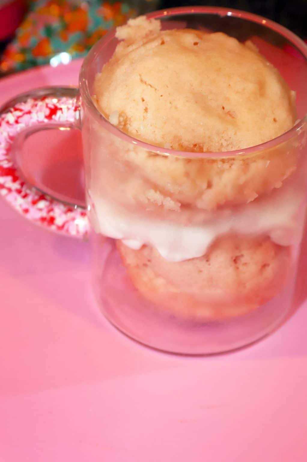 Hot Pink Barbie Layered Mug Cake - For the Love of Food