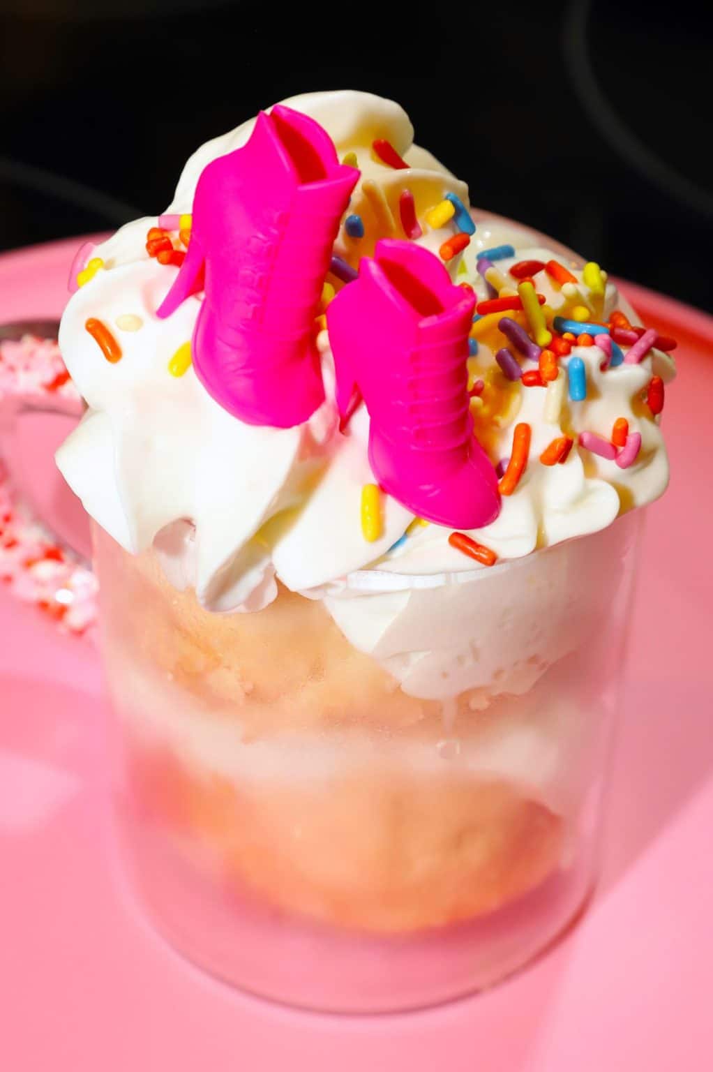Hot Pink Barbie Layered Mug Cake - For the Love of Food