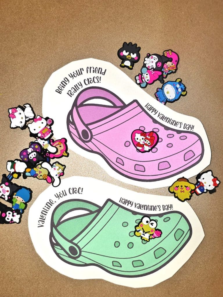 Croc Charm Printable Class Valentine's Day Cards - For the Love of Food